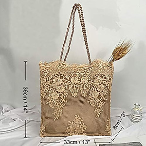 Women Flower Embroidery Tote Frosted Silk Straw Bag Summer Seaside Travel Vacation Beach Bag Shoulder Retro Lace Handbag New