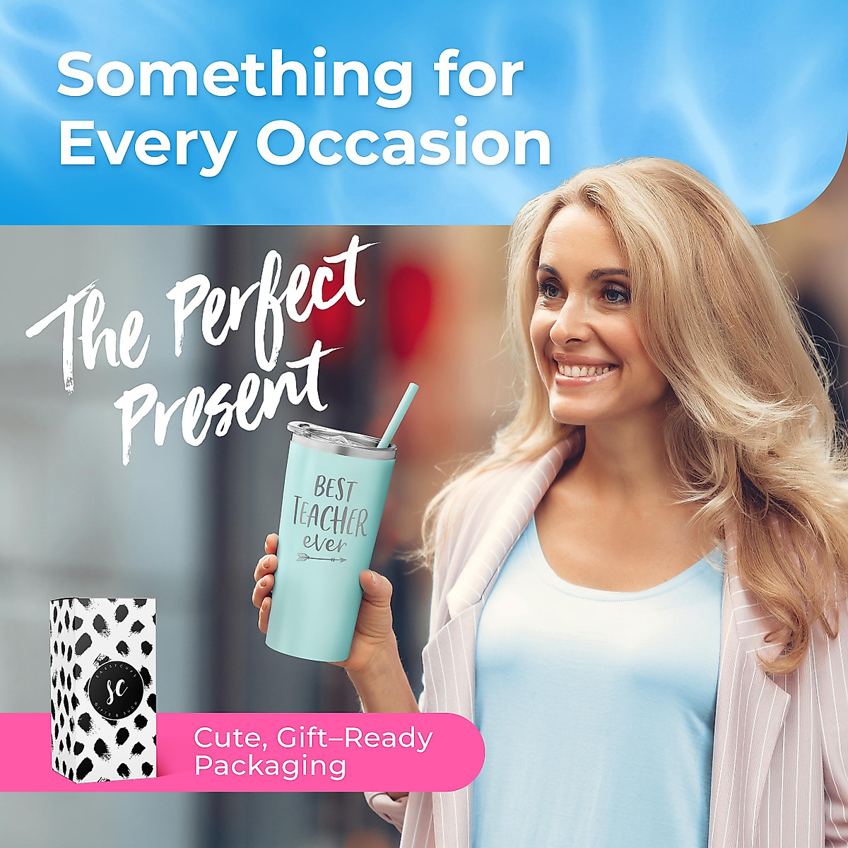 Best Teacher Ever Tumbler - Stainless Steel Insulated Travel Tumbler with Lid and Straw - Teacher Gifts for Women - Teacher Travel Tumbler - New Teacher Cup - End of Year Teacher Appreciation Gift