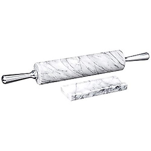 Fox Run Base with Aluminum Handles Marble Rolling Pin White, 2.5 x 17.5 x 3 inches