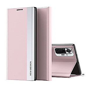 Ysnzaq for Xiaomi Redmi Note 10 Pro Flip Phone Case with Hard PU + TPU Leather Fashion Slim Shockproof Magnetic Full Body Protective Kickstand Phone Cover for Xiaomi Redmi Note 10 Pro Max CX Pink