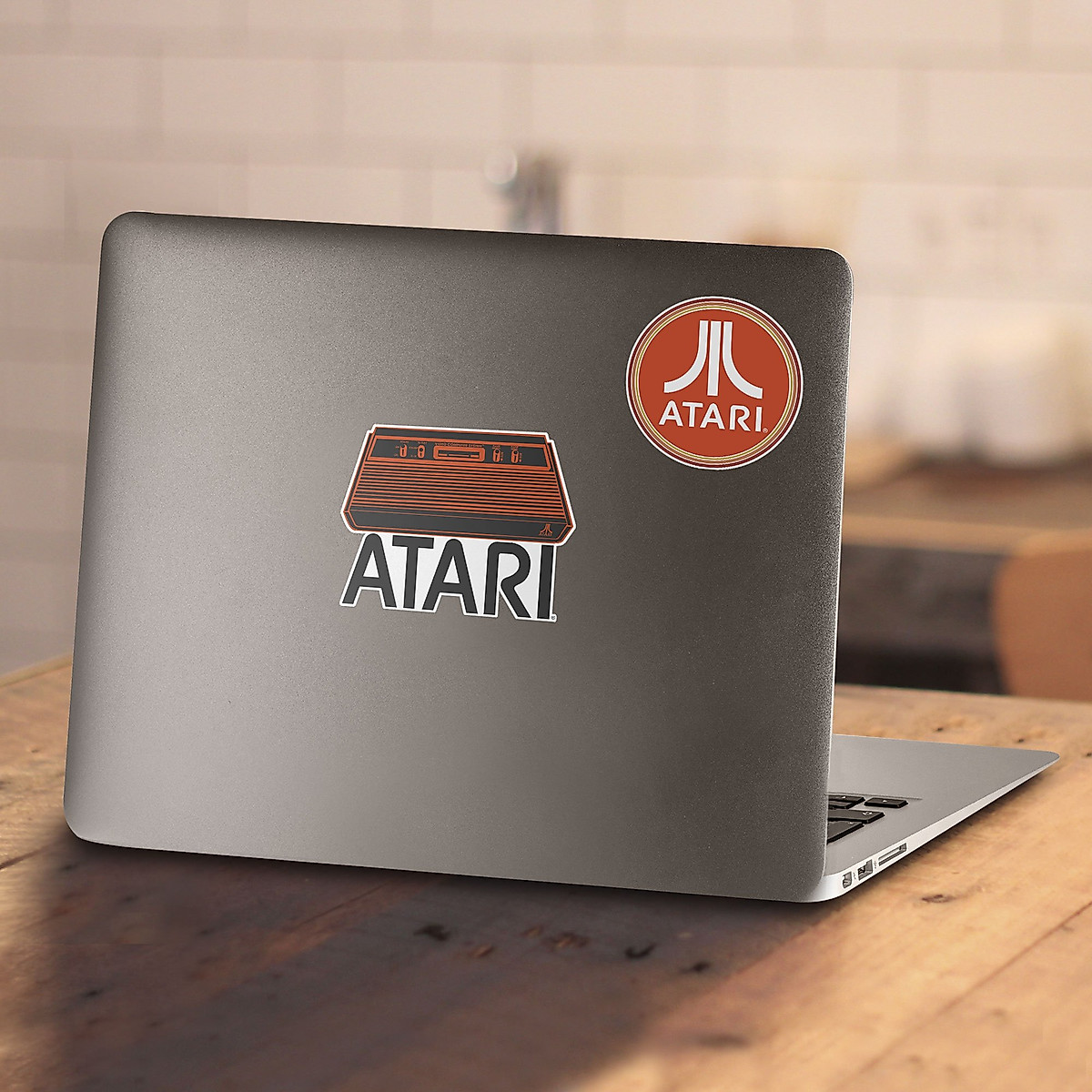 Popfunk Atari Video Game Console Retro Logo Long Sleeve T-Shirt & Stickers, Black (X-Large)