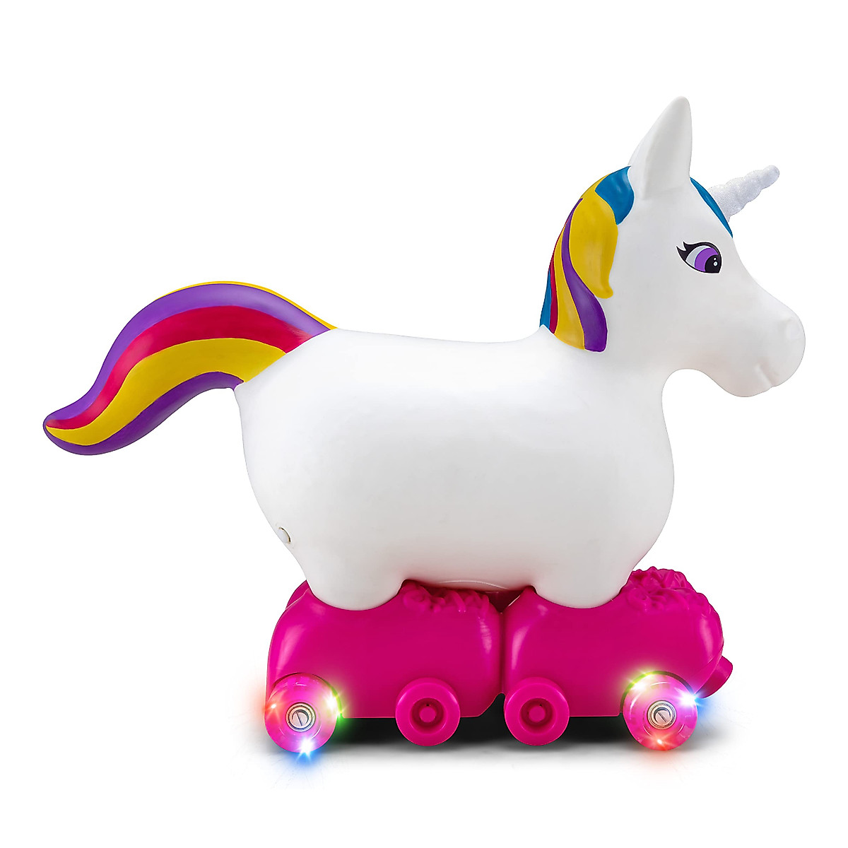 Kid Trax Silly Skaters Unicorn Toddler Foot to Floor Ride On Toy, Kids 1-3 Years Old, Soft and Inflatable, Single Rider, Light Up LED Rollerskates, White (KT1590)