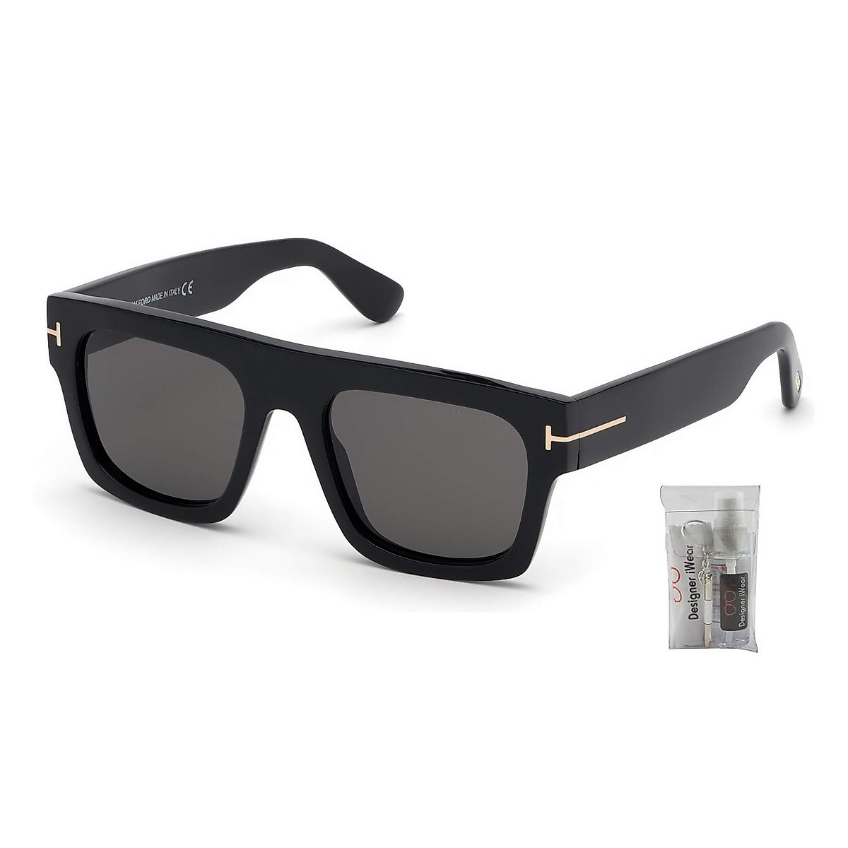 Tom Ford FT0711 Fausto 01A 53MM Shiny Black/Smoke Geometric Sunglasses for Men + BUNDLE with Designer iWear Eyewear Kit