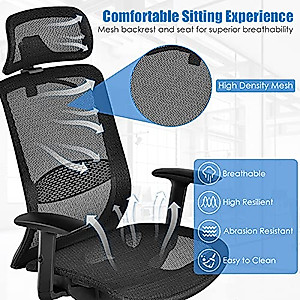 POWERSTONE Ergonomic Mesh Office Chair - High-Back Chair with Clothing Hanger - Computer Desk Chair with Mesh Seat Cushion - Executive Swivel Task Chair with Adjustable Arms and Head Rest - Black