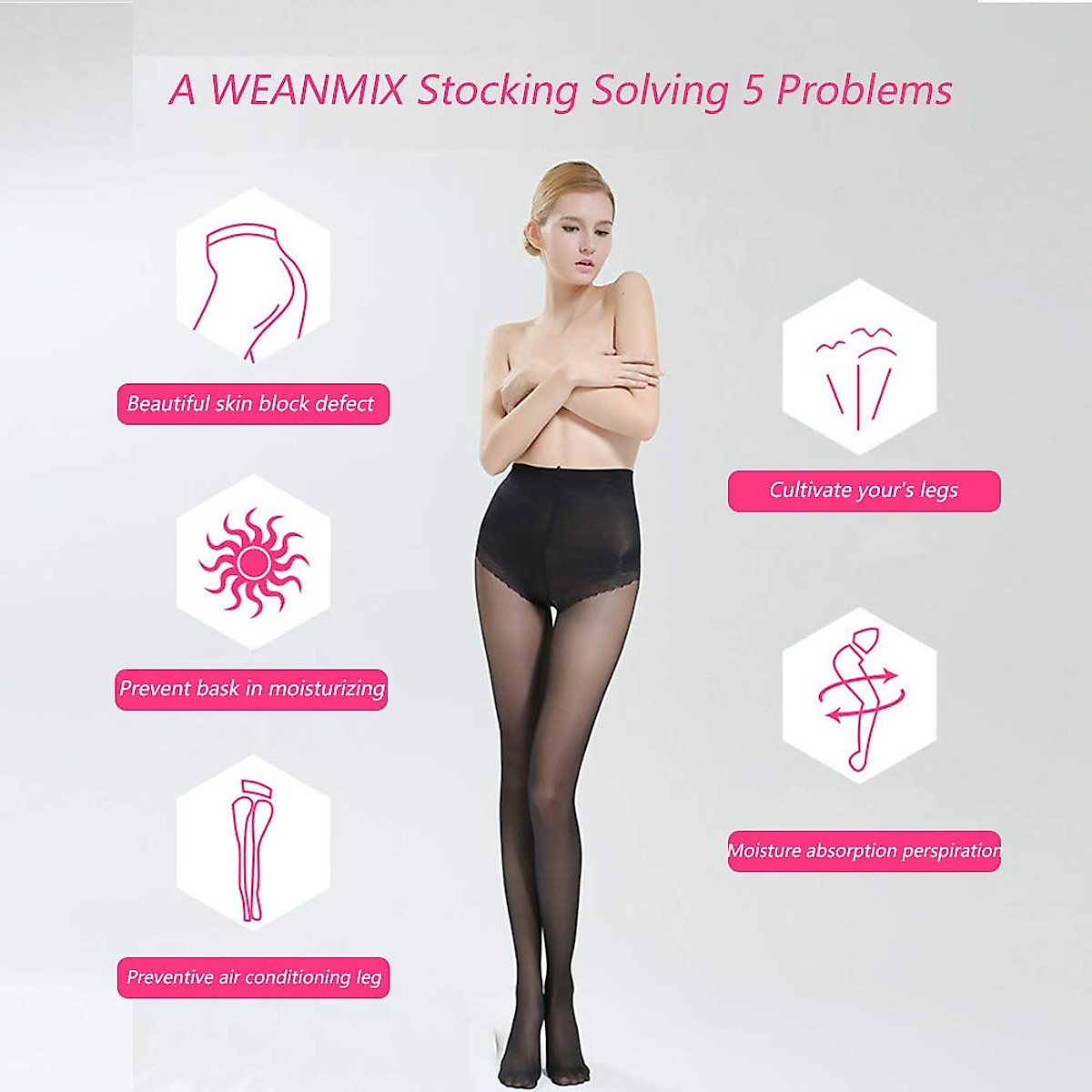 WEANMIX Women's Control Top Sheer 40D Solid Color Tights Pantyhose Reinforced Toe Silk Stockings (Black, Teenager)