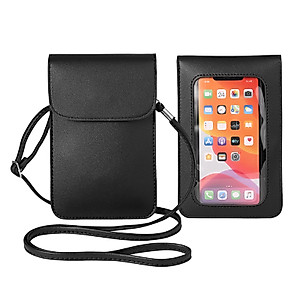 Bobrand Cell Phone Crossbody Bag for Women Shoulder Bags Touch Screen Wallet Purse with Clear Window(Black)