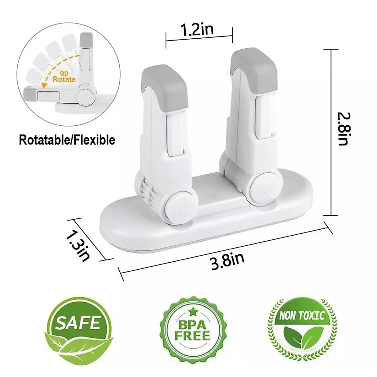 4 Pack, New and Improved Childproof Safety Door Lock, Prevents Toddlers from Opening Doors, BPA Free, 3M Adhesive, Easy to Install, No Drilling Needed.