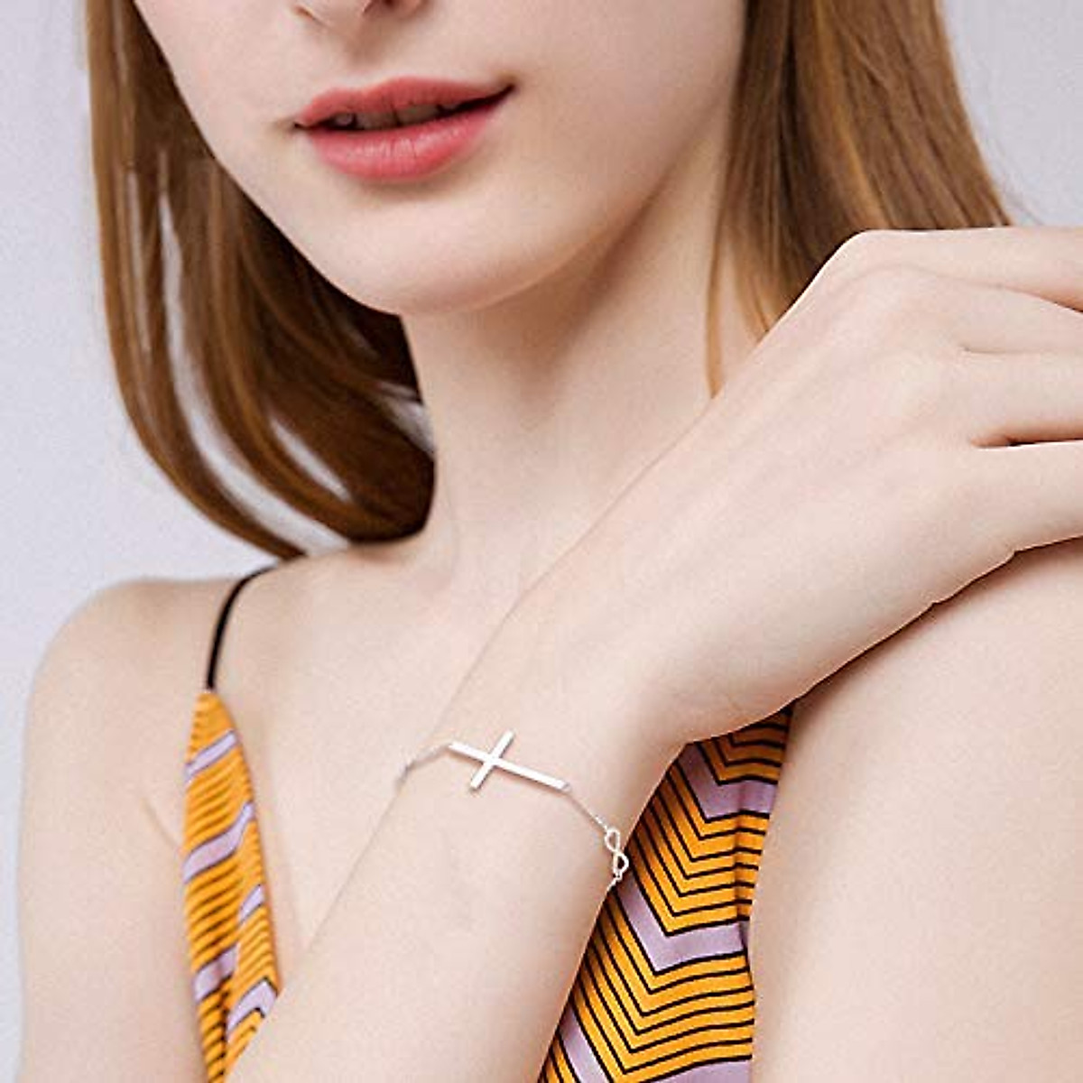 EVER FAITH Women's 925 Sterling Silver Religious Cross Classic Heart Infinity Adjustable Bracelet Chain Birthday/Mothers Day/Valentines Day/Christmas Jewelry Gift for Women