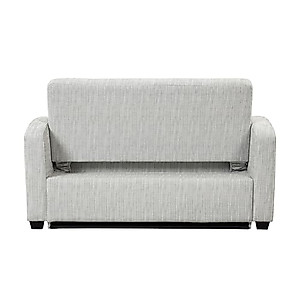 P PURLOVE Upholstered Modern Sofa Bed with Armrest, Convertible Sofa Couch with Adjustable Backrest, Sleeper Bed with 2 Pillows, USB Port, Chenille Pull Out Sofa Bed for Living Room (White Gray)