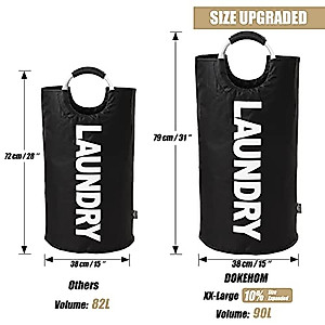 DOKEHOM 90L Large Laundry Basket (7 Colors), Collapsible Laundry Bag, Foldable Laundry Hamper, Folding Washing Bin (Black, L)