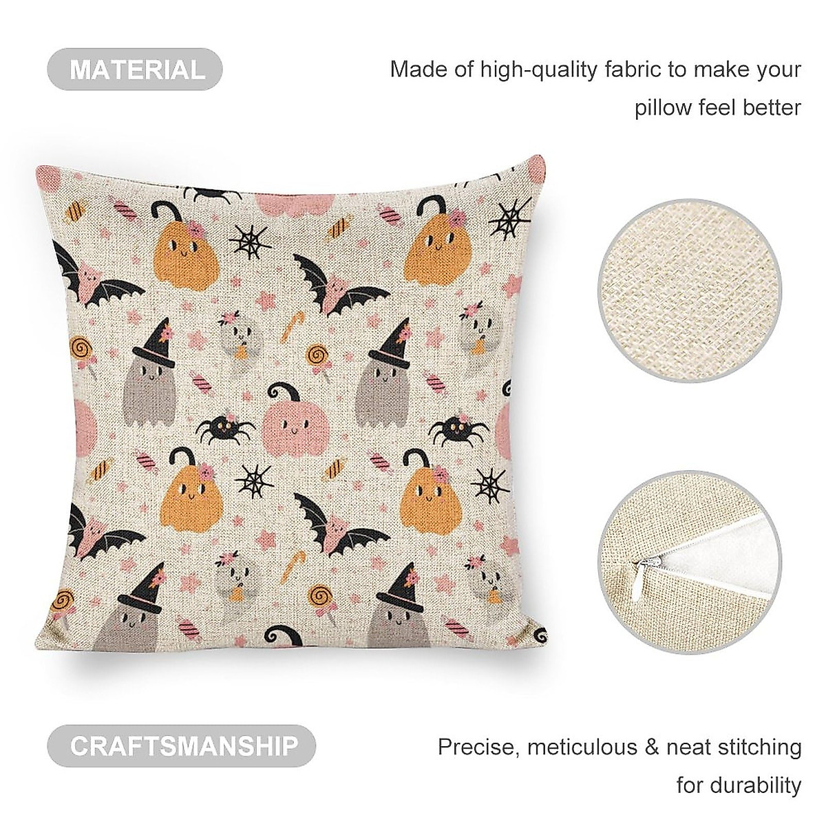 Cute Halloween Ghost Cat Throw Pillow Covers 18×18 Pillowcases Set of 2 Autumn Pumpkin Linen Decorative Square Pillow Case Cushion Covers Standard Size for Sofa Couch Outdoor Bed Pillow Protectors