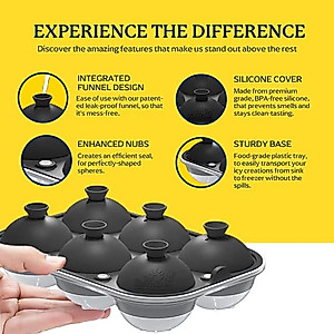 Samuelworld Large Ice Ball Maker with Lid, 6 x 2.5 Inch Ice Balls - Food Grade, Easy To Fill Round Silicone Ice Tray, Perfect Spheres Craft Ice Maker for Whiskey, Cocktails, Gifting - Grey