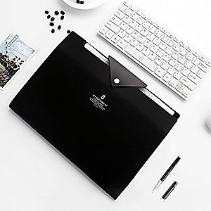 8 Pockets Letter A4 Paper Plastic Expandable Files Folder Snap Closure Accordion Document Organizer for School Office Home (Black)