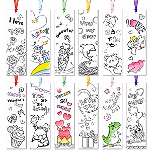108 Pieces Valentine's Day DIY Bookmarks Heart Rose Bear Coloring Paper Bookmarks Happy Valentine's Day Book Marks for Kid Be Mine You Are So Cool Book Decorations for Valentine's Day Party Book Decor