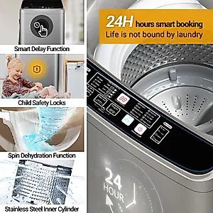 Full-Automatic Washing Machine, 17.7lbs Portable Washing Machine with Led Display, Portable Washer for Household 10 Wash Programs,Small Washing Machine for Apartment, Home, Dorm, RV(Grey)