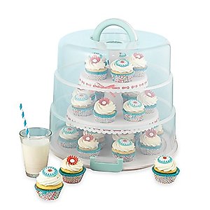 Sweet Creations 3 Tier, Collapsible Cupcake and Cakepop Display Carrier with Handel, White