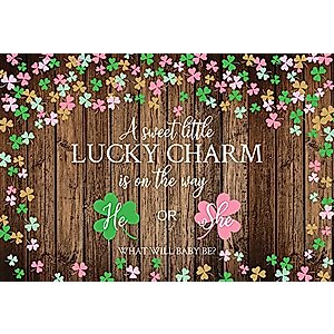 MEHOFOND Lucky Charm Gender Reveal Backdrop St. Patrick's Day Baby Shower Party Decor Banner Supplies Pink or Green Shamrock Clover Background Cake Table Studio Photo Prop Vinyl 7x5ft