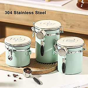CHICIRIS Food Canister, Coffee Bean Container, Coffee Canister Mint Green Food Grade Stainless Steel Airtight Coffee Container with Scoop Date Wheel for Tea Nuts (1.5L)