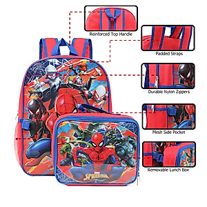 Ruz Spiderman Boys 16 Inch Backpack With Removable Matching Lunch Box Set (Red-Blue)