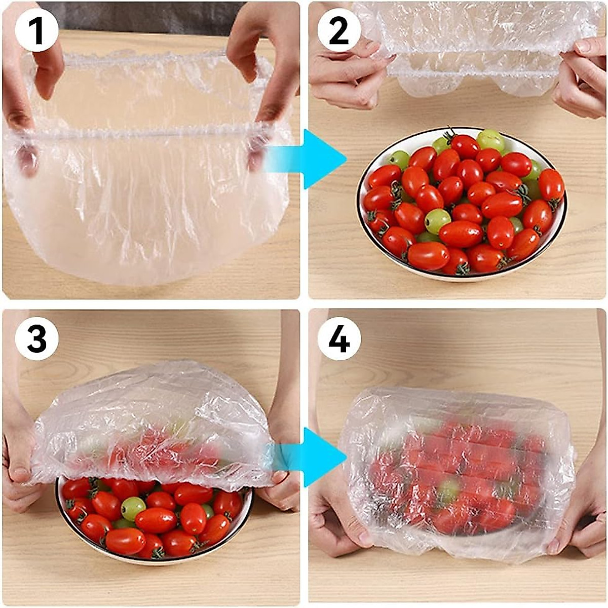200Pcs Elastic Fresh Keeping Bags, Stretch Plastic Wrap Bowl Covers Food Storage Covers Alternative to Foil for Family Outdoor Picnic Universal Kitchen Wrap Seal Caps