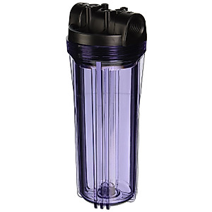 Hydronix HF3-10CLBK34, 10" Clear Housing with Black Rib Cap For RO & Filtration Systems, 3/4" Ports