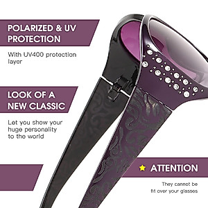 LVIOE Polarized Sunglasses for Women, Rhinestone Wrap Around Sunglasses with UV Protection Lens LS008