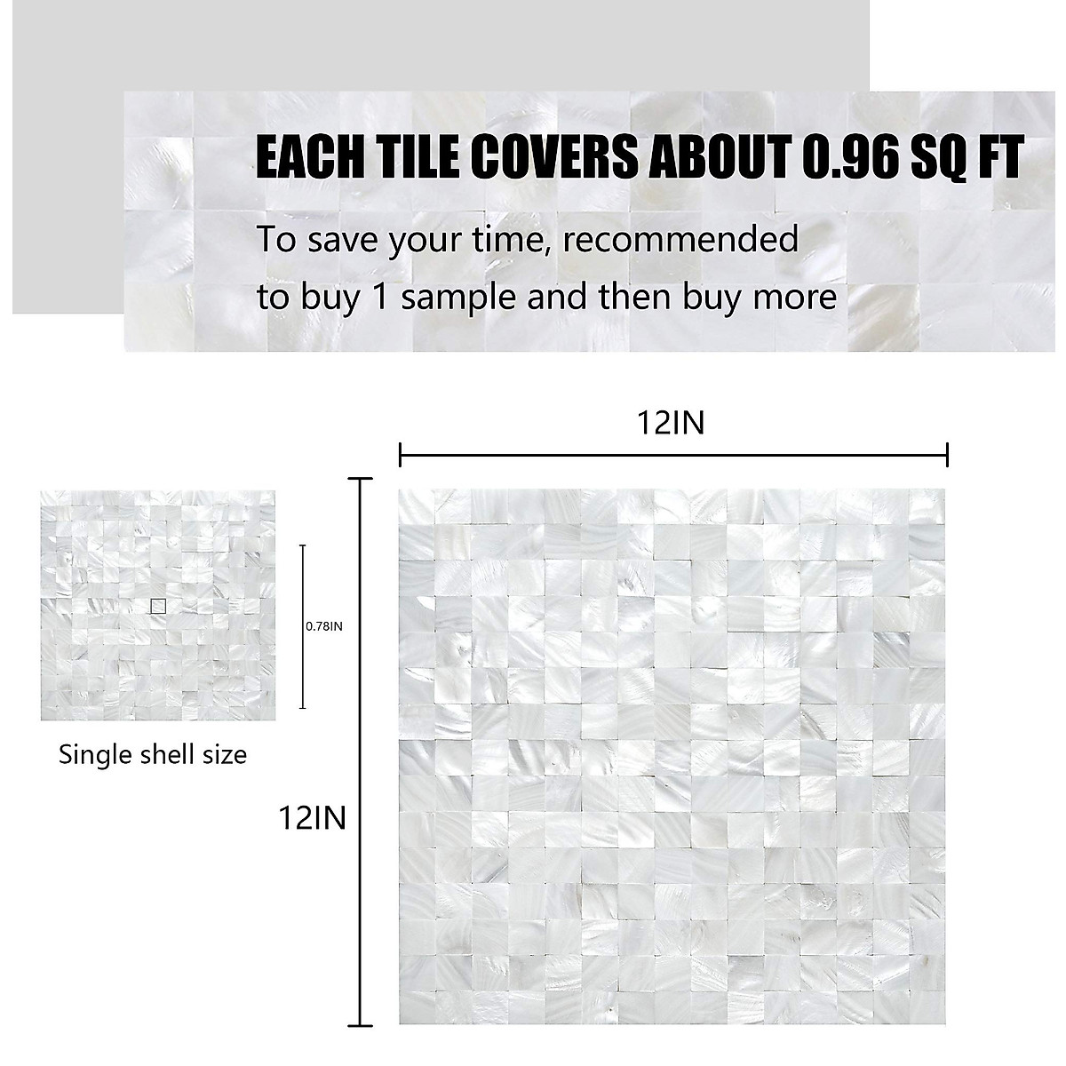 KASARO Peel and Stick Backsplash Shell Tiles, Mother of Pearl Mosaic Self Adhesive Tiles for Kitchen Wall Bathroom Bedroom Decor, White, 10-Sheet