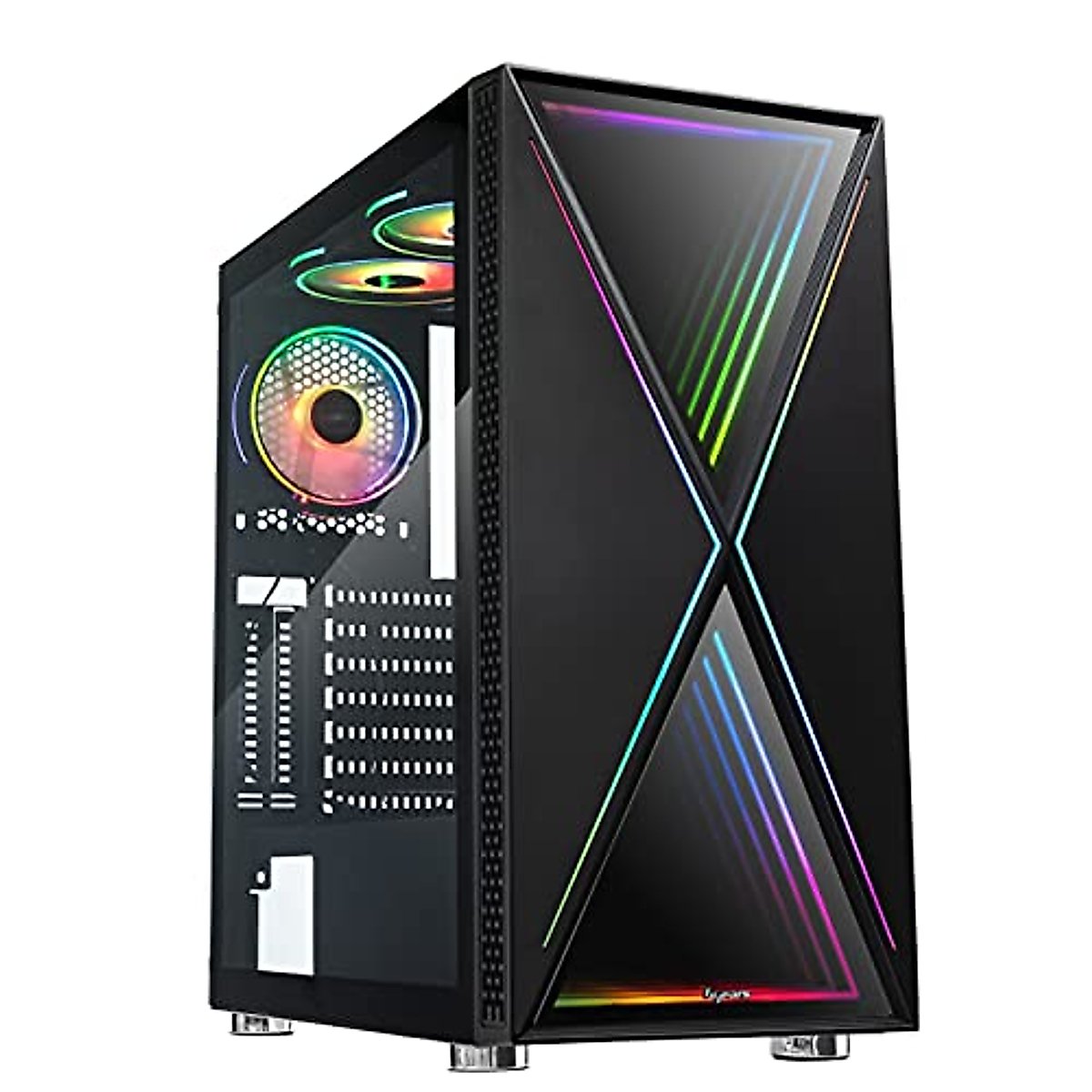 Bgears b-BlackWidow-RGB Black Gaming PC ATX case, Special Ripple effect Front Panel, Tempered Glass side. 2 x USB3.0, 3 x PWM 120mm ARGB Fans, Fan Controller with Remote, Support up to EATX board