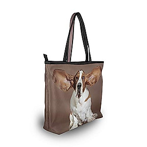 My Daily Women Tote Shoulder Bag Basset Hound Dog Flying Ears Handbag Large