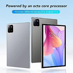 Zopsc 10.0in Tablet for Android11.0, IPS Smart Tablet Supports 4G LTE 8GB 128GB 1920 1200 8 16MP Dual Camera Octa Core CPU 8800mAh 100 240V Silver