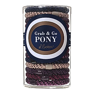 L. Erickson Grab & Go Ponytail Holders, Bejeweled, Set of Fifteen - Exceptionally Secure with Gentle Hold