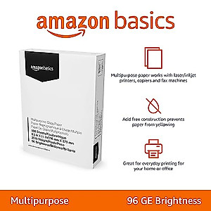 Amazon Basics Multipurpose Copy Printer Paper, 20 Pound, White, 96 Brightness, 8.5 x 11 Inch - 10 Reams (5,000 Sheets Total)