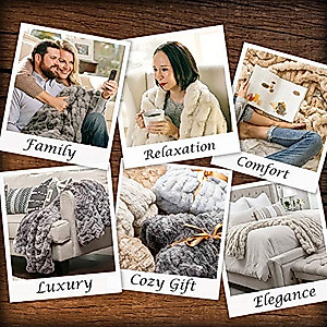 Chanasya Ruched Luxurious Soft Faux Fur Throw Blanket - Fuzzy Plush and Elegant with Reversible Mink Blanket for Sofa Chair Couch Living Room Birthday Gift and Home Decor (50x65 Inches) Cloud