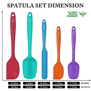 HOTEC Food Grade Silicone Rubber Spatula Set for Baking, Cooking, and Mixing High Heat Resistant Non Stick Dishwasher Safe BPA-Free Multicolor Set of 5