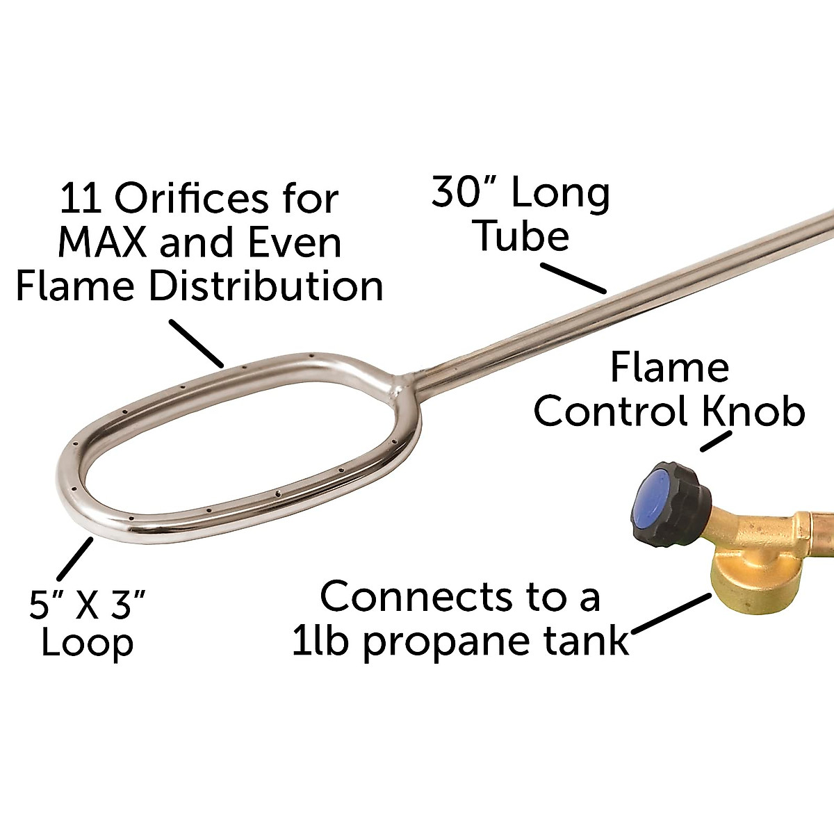 Flame King Propane Fire Starter Torch works with 1lb Propane Tanks for Firepits, Charcoal Grills, Wood Oven