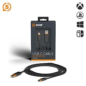 SCUF Braided USB-C Cable - Black 6 feet / 2 Meters USB Type C Connection and Charging for Xbox Controllers, PS5 Controllers, and Smart Phones - Xbox Series X;