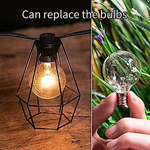 Outdoor Lantern String Lights Cafe Lights 20Feet with 12 Clear G40 Bulbs and Vintage Metal Lamp Shades, Indoor Outdoor Lights for Patio Yard Decor Garden Gazebo Backyard Hanging Decorations, Black