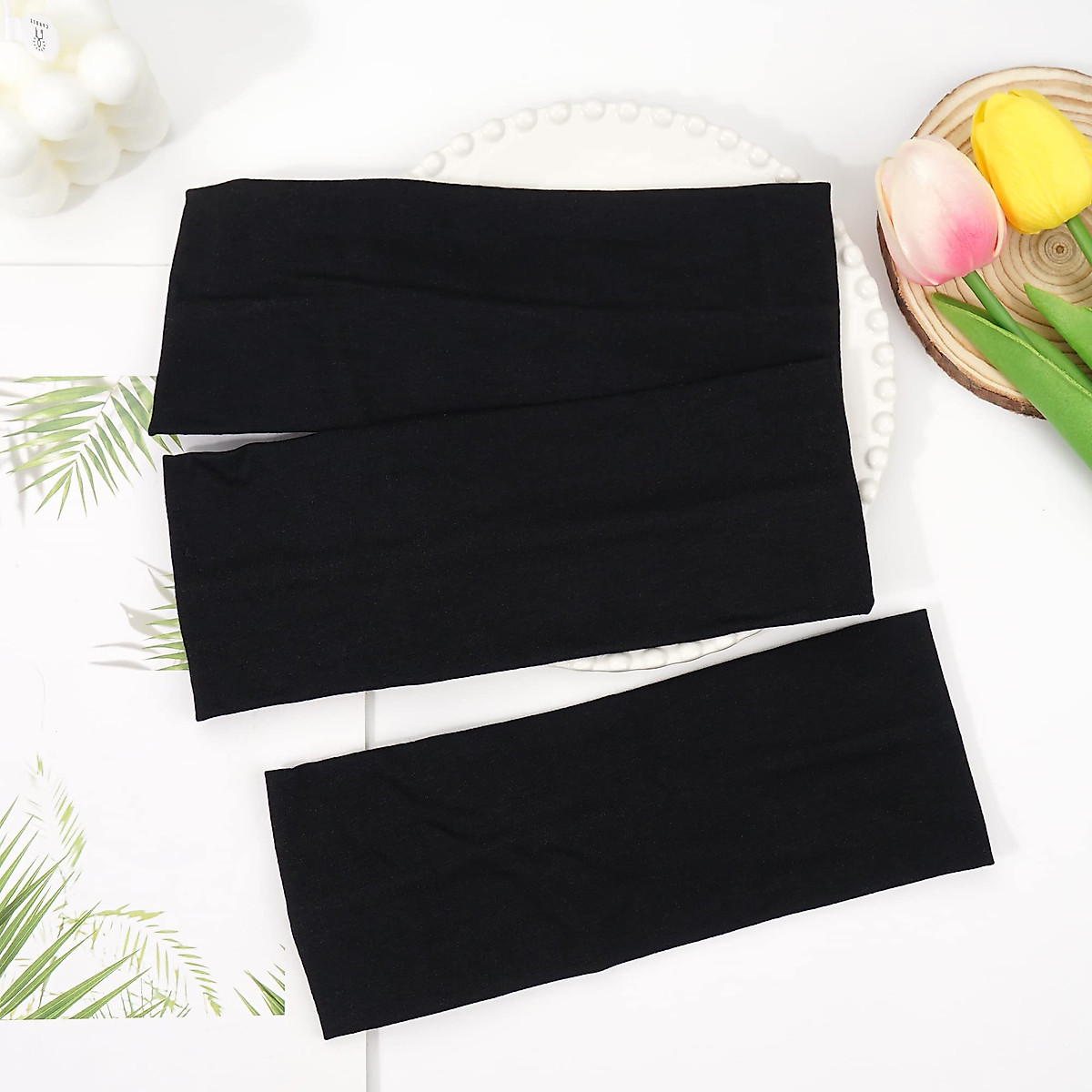 JOYOYO 3 Pack 9cm Unisex Headbands for Women's Hair Soft Stretchy Fabric Kylie Head Band Bandeaux Hair Accessories for Workout Gym Yoga Hair Band,100% Pure Cotton (Black)