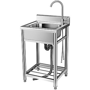 VIVOHOME 22 Inch Stainless Steel Utility Sink with Hot and Cold Faucet, Freestanding Commercial Kitchen Single Bowl Sink for Restaurant, Laundry Room, Garage