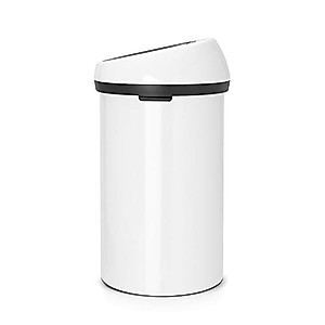 Brabantia 16 Gallon Large Kitchen Touch Top Trash Can (White) Removable Lid, Soft-Touch Open Garbage Can