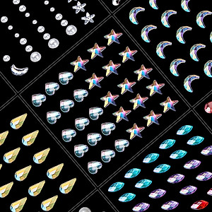 Hicarer 15 Sheets Eye Body Face Nail Gems Rhinestone Stickers Face Gem Festival Self Adhesive Rhinestones Stickers for Women Accessory DIY Makeup Nail Decorations (Chic Style)