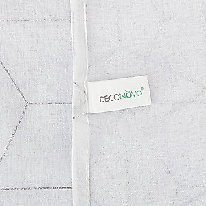 Deconovo Volie White Sheer Curtains Linen Look Diamond Window Panels Set of 2 for Bedroom, 52 x 63 Inch, Silver