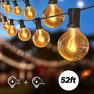 52FT Outdoor String Lights Connectable Patio Light with 5W Edison G40 Globe Bulbs 24 E12 Hanging Socket, 2700K Waterproof Cafe String Bistro Lighting for Party Porch Backyard Balcony Deck Garden Decor