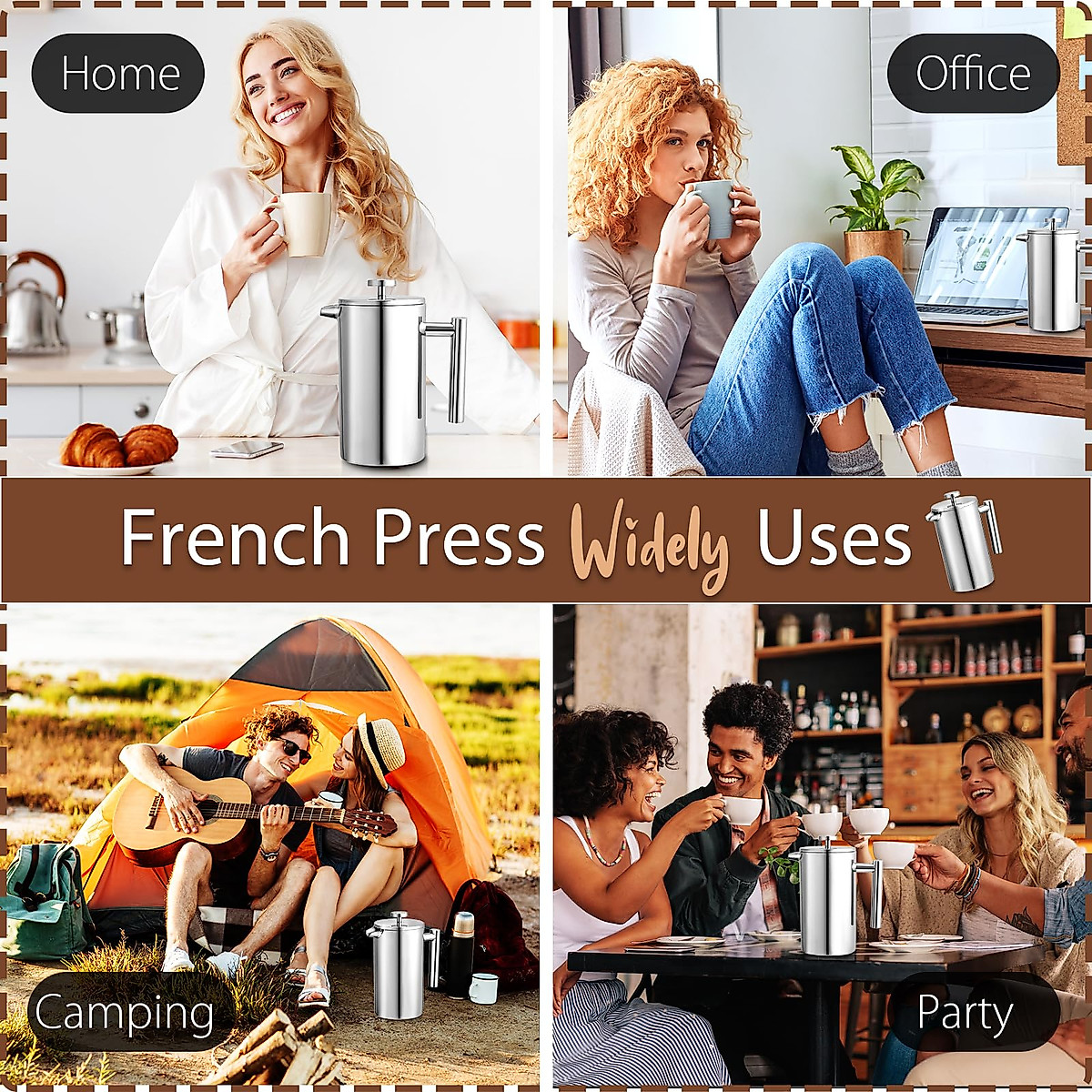 12oz French Press Coffee Maker, 350ml Stainless Steel Double Insulated Cafetiere 3 Cup Espresso Coffee Press, Portable Coffee Plunger Pot for Home, Office, Camping