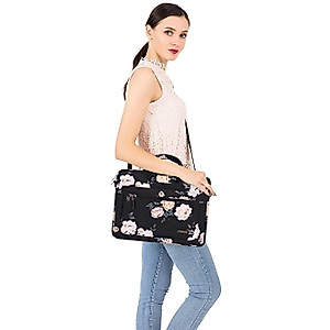 MOSISO Laptop Shoulder Bag Compatible with MacBook Air 15 inch M3 A3114 M2 A2941/Pro 16 M4 M3 M2 M1, 15-15.6 inch Notebook, Camellia Sleeve with Adjustable Depth at Bottom, Black