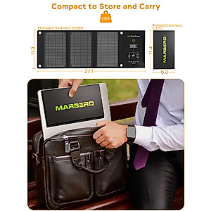 MARBERO Solar Panel 21W Foldable Solar Panel for Portable Power Station Solar Generator, iPhone, Ipad, Laptop, QC3.0 USB Ports & DC Output(3 Interchangeable Adapters) for Outdoor Camping Van RV Trip