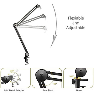 Melon Audio Microphone Boom Arm Stand, Heavy Duty Mic Suspension Scissor Boom Stand with Mic Clip and Cable Ties Perfect For Vocal Recording, Streaming and Podcasting, GAZ-40