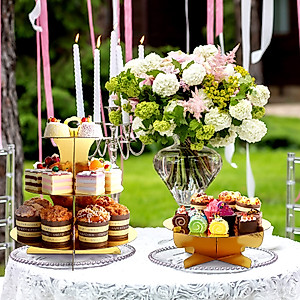 Zopeal 7 Pieces Cake Stand Set 3-Tier Cardboard Cupcake Stand 1-Tier Cake Stand Round Dessert Stand Rectangle Serving Tray Reusable Platters Cupcake Holders for Desserts Birthday Party(Gold)