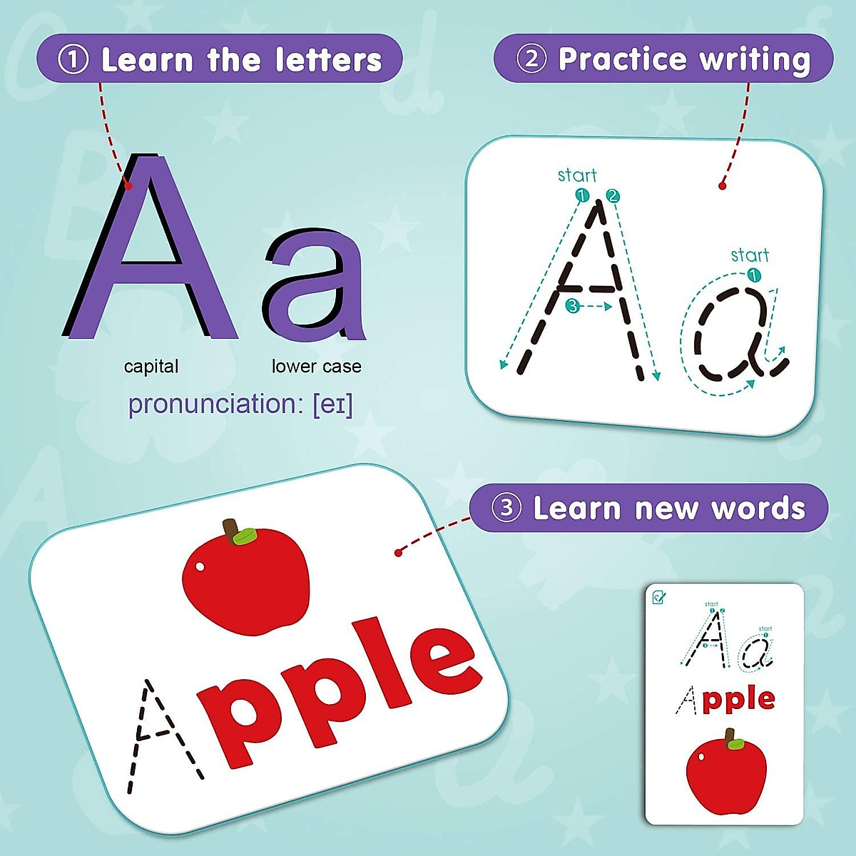 TOY Life Dry Erase Alphabet Flash Cards with ABC Flash Cards for Alphabet Affirmation Workbook - Toddler Flash Cards Preschool Homeschool 3 4 5 Years Flash Cards Read Write Learning Cards Toddlers