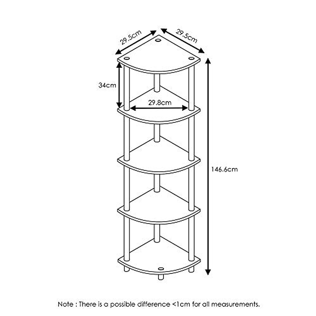 Furinno Turn-N-Tube 5 Tier Corner Display Rack Multipurpose Shelving Unit, 1-Pack, Dark Walnut & Turn-N-Tube 4-Tier Multipurpose Shelf Display Rack, Round Tubes, Dark Walnut